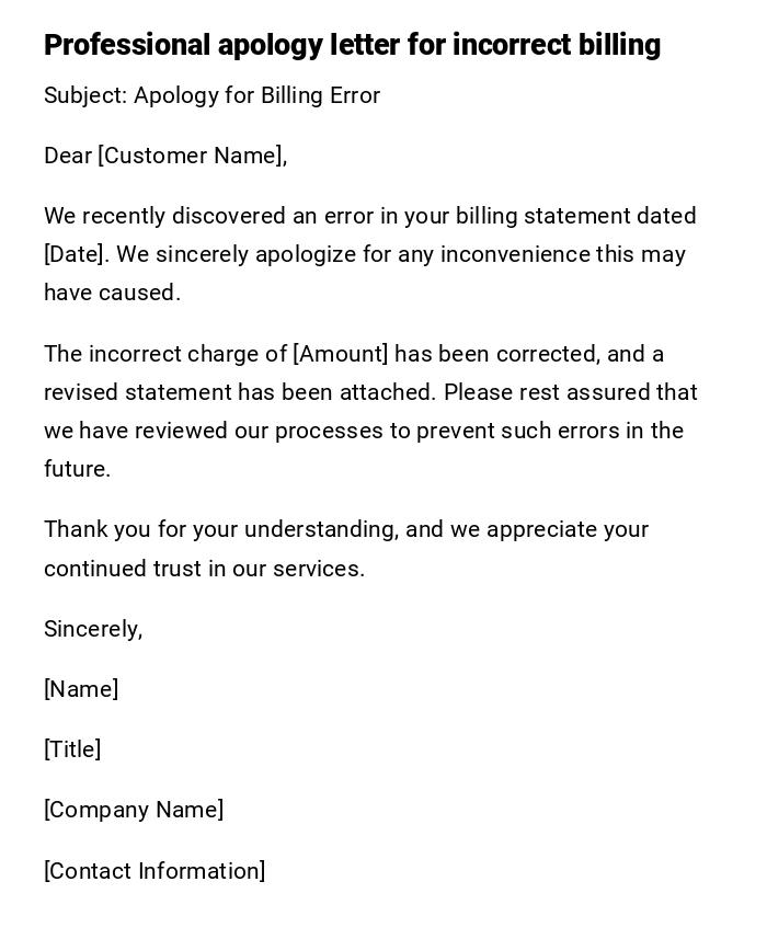 Letter Of Apology For Billing Error